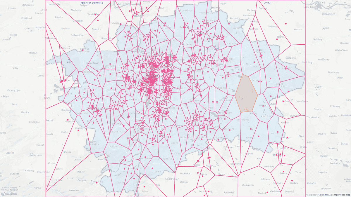 Voronoi Diagram of Google Map Places